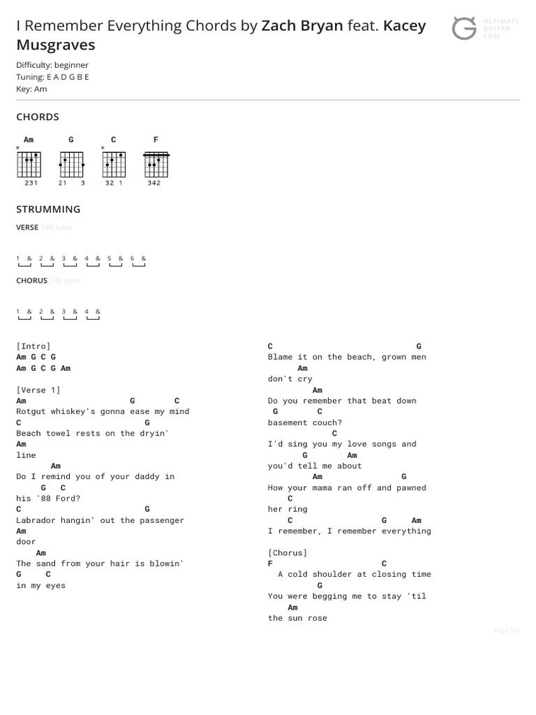 I Remember Everything Chords by Zach Bryantabs at Ultimate Guitar ...