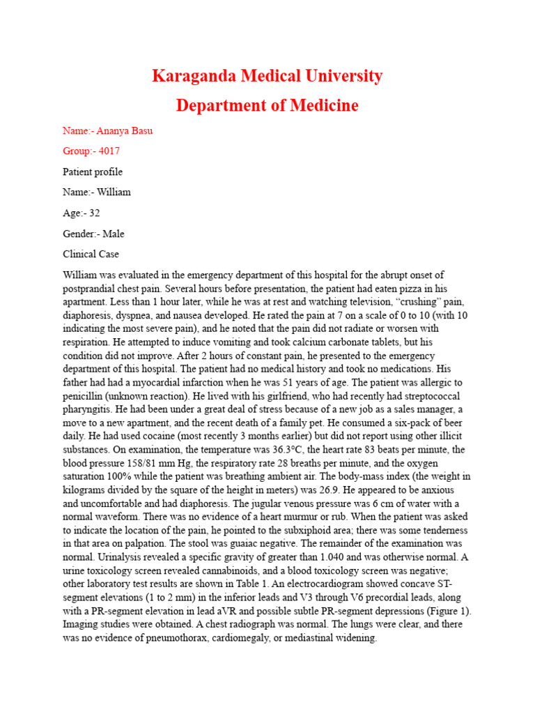 Ananya Basu Internal Medicine Clinical Case | PDF | Myocardial ...