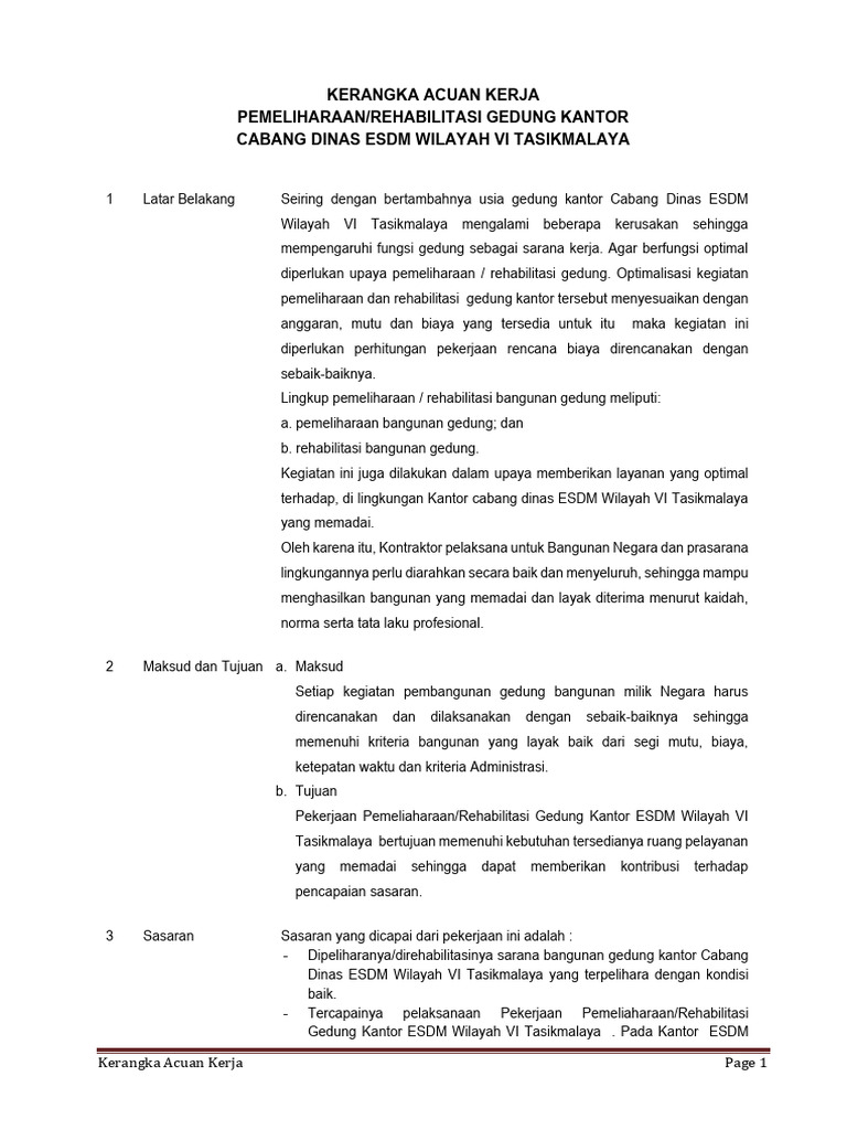 KAK Pemeliharaan KANTOR CABANG DINAS ESDM1 | PDF