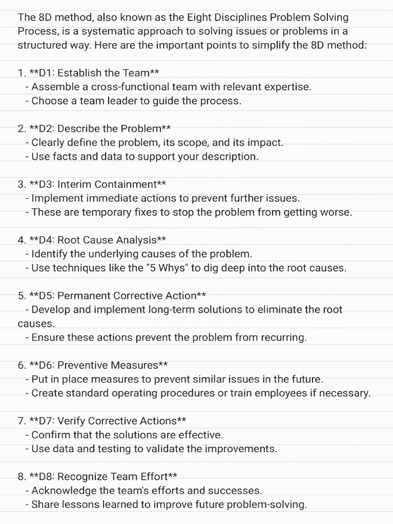 8D Method Steps | PDF