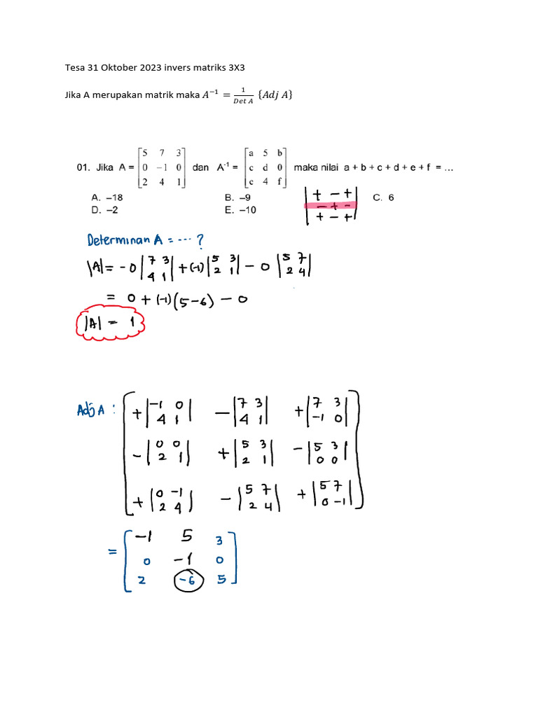 Invers Matriks 3x3 | PDF | Metode & Bahan Ajar