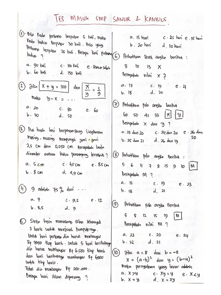 Soal SMP Kanisius 1 | PDF