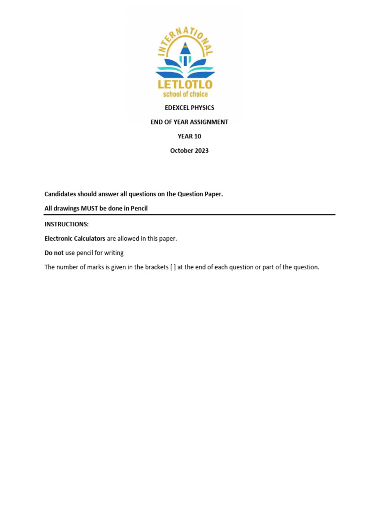 Year 10 Physics Assignment 2023 | PDF | Teaching Methods & Materials ...