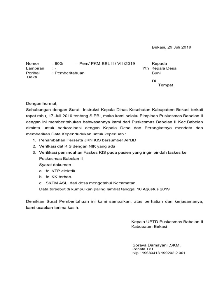 Surat Pemberitahuan Kepala Desa | PDF