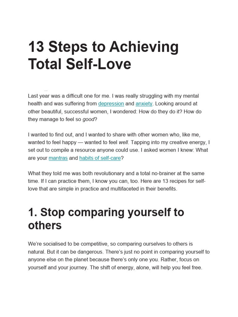 13 Steps to Total Self-Love | PDF | Feeling | Anxiety
