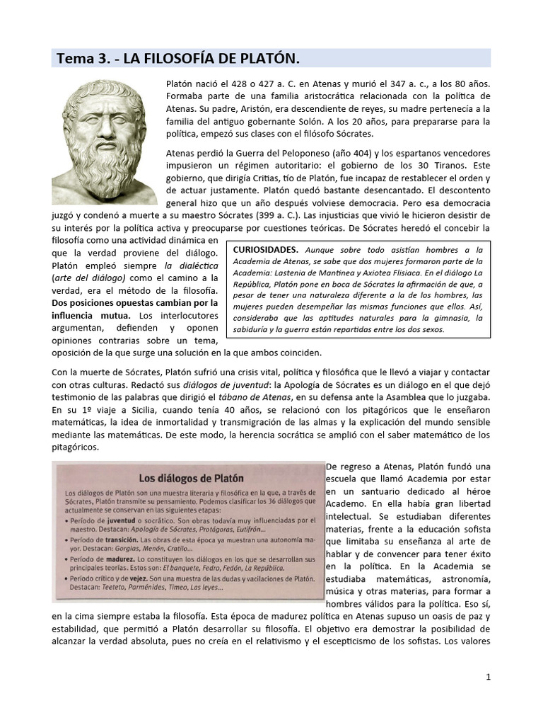 Tema3 La Filosofia de Platon | PDF | Platón | Conocimiento