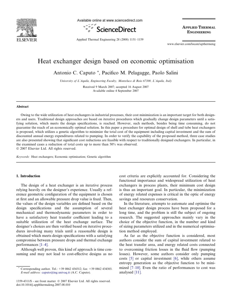 Heat Exchanger Design Based On Economic | PDF | Mathematical Optimization | Heat