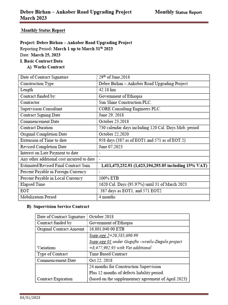 Debre Birhan-Ankober Road Project Update | PDF | Insurance