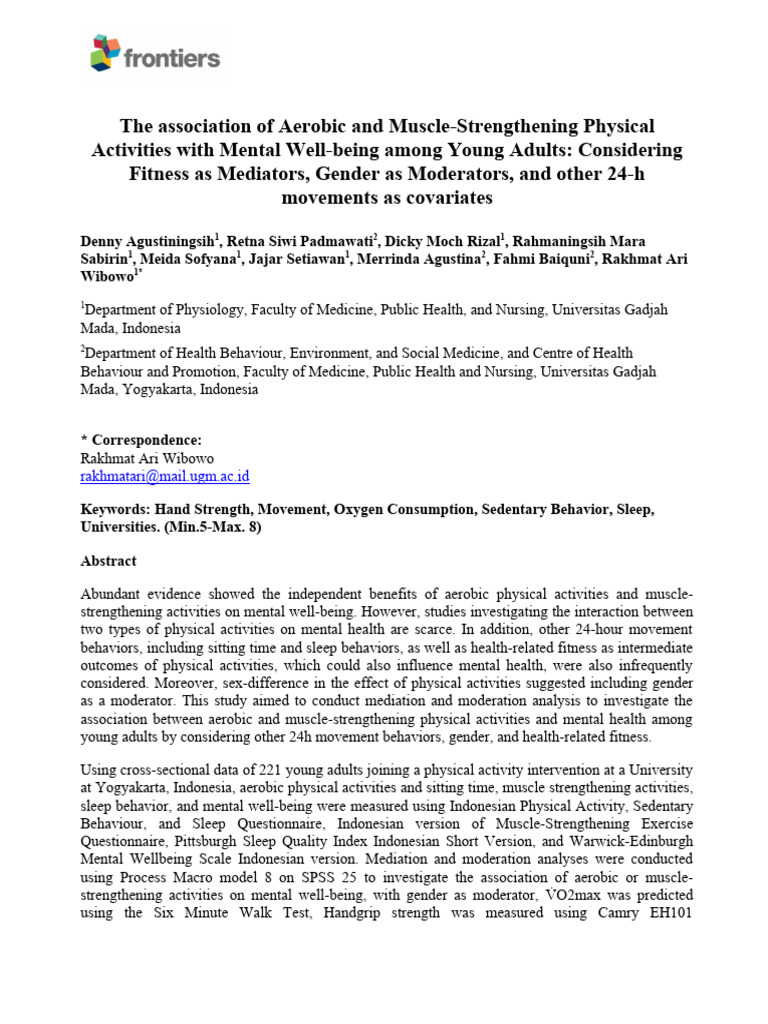 PA Mental Wellbeing Frontiers - Template | PDF | Physical Fitness ...
