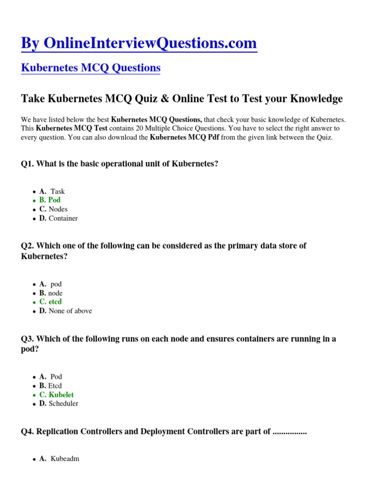 Kubernetes Mcq Pdf Information Technology Management Computing 0066