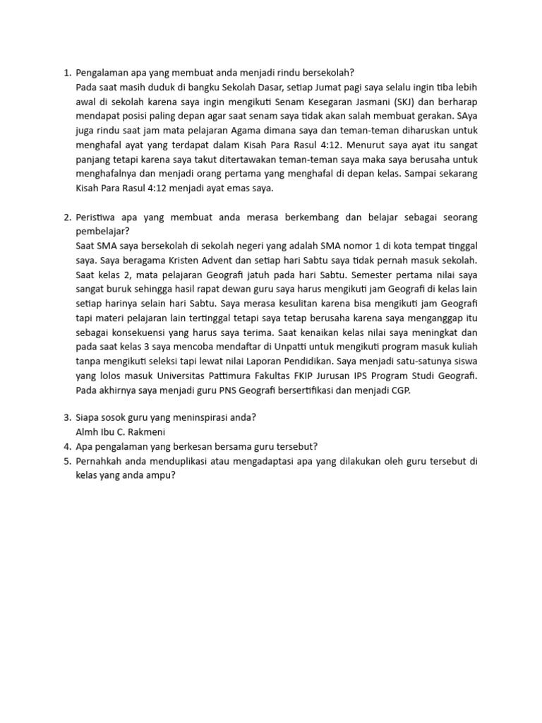 Pengalaman Apa Yang Membuat Anda Menjadi Rindu Bersekolah | PDF