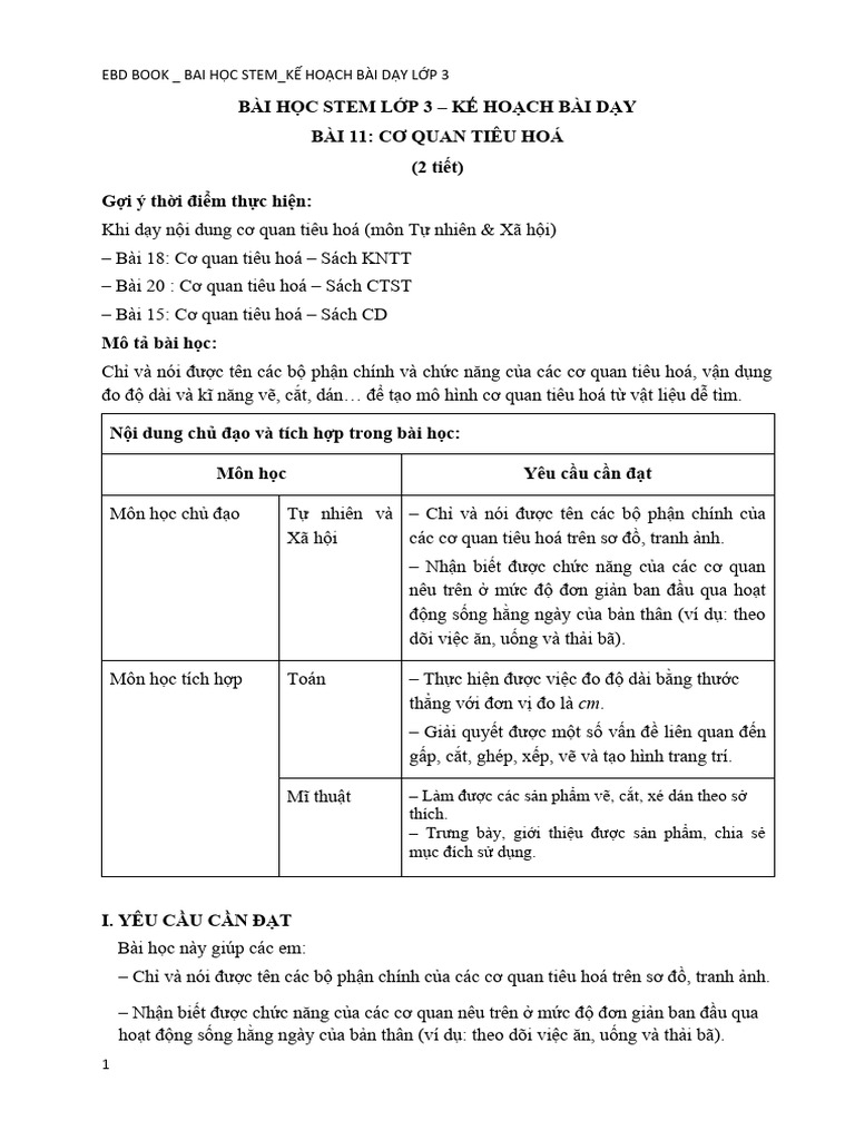 BH Stem 3 - Bài 11 - Cơ Quan Tiêu Hoá - KHBD | PDF