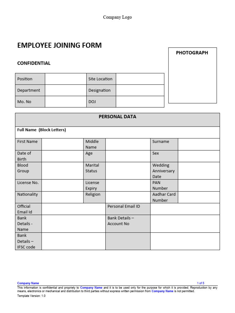 16 - Employee Joining Form | PDF