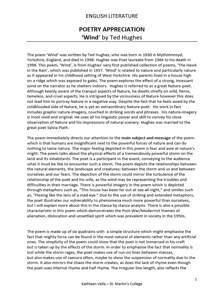 Ted Hughes WIND appreciation | PDF