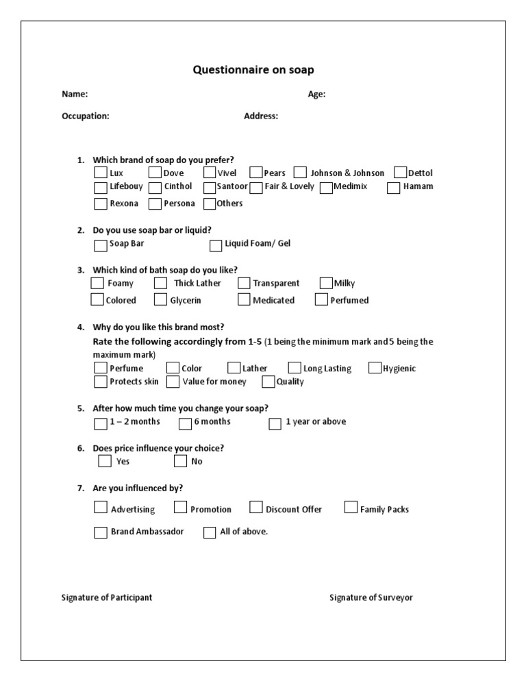 Soap Preference Questionnaire | PDF | Career & Growth | Lifestyle