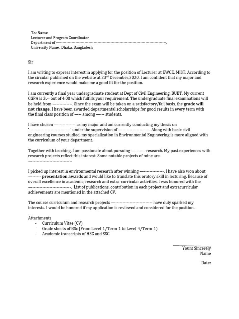 Cover Letter Sample | PDF | Qualifications | Educational Stages