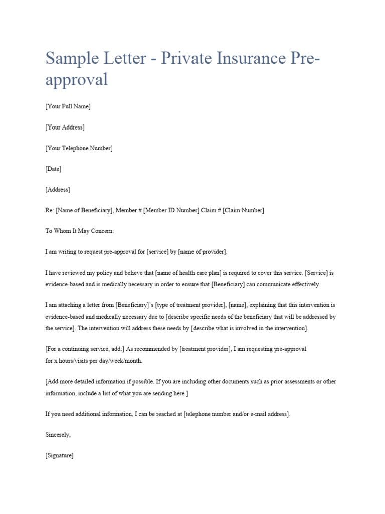 Private Insurance Pre-Approval Request | PDF