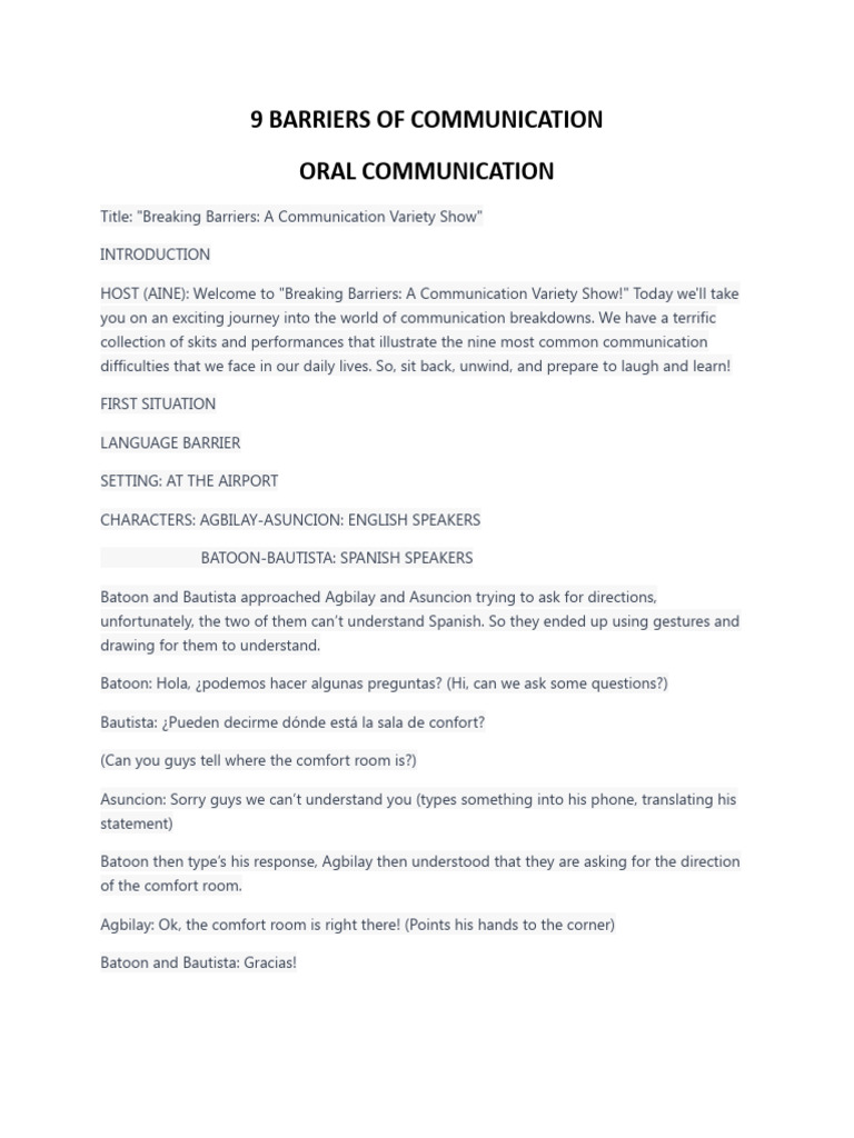 9 Barriers of Communication Script Gas 11 A | PDF