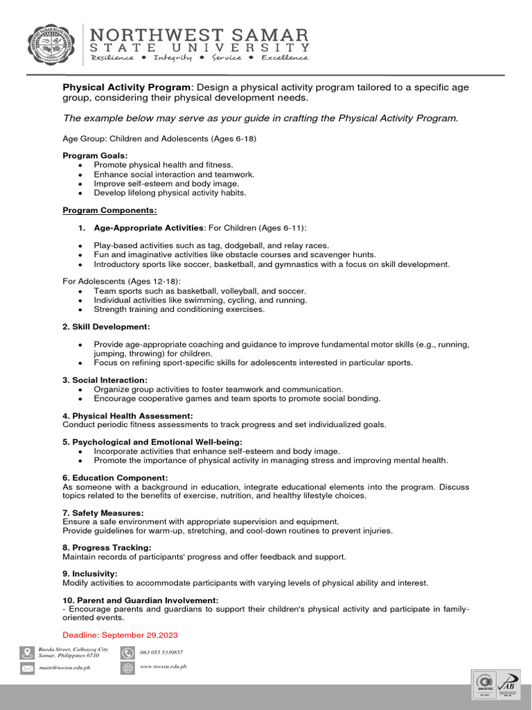 Physical Activity Plan | PDF | Physical Fitness | Adolescence