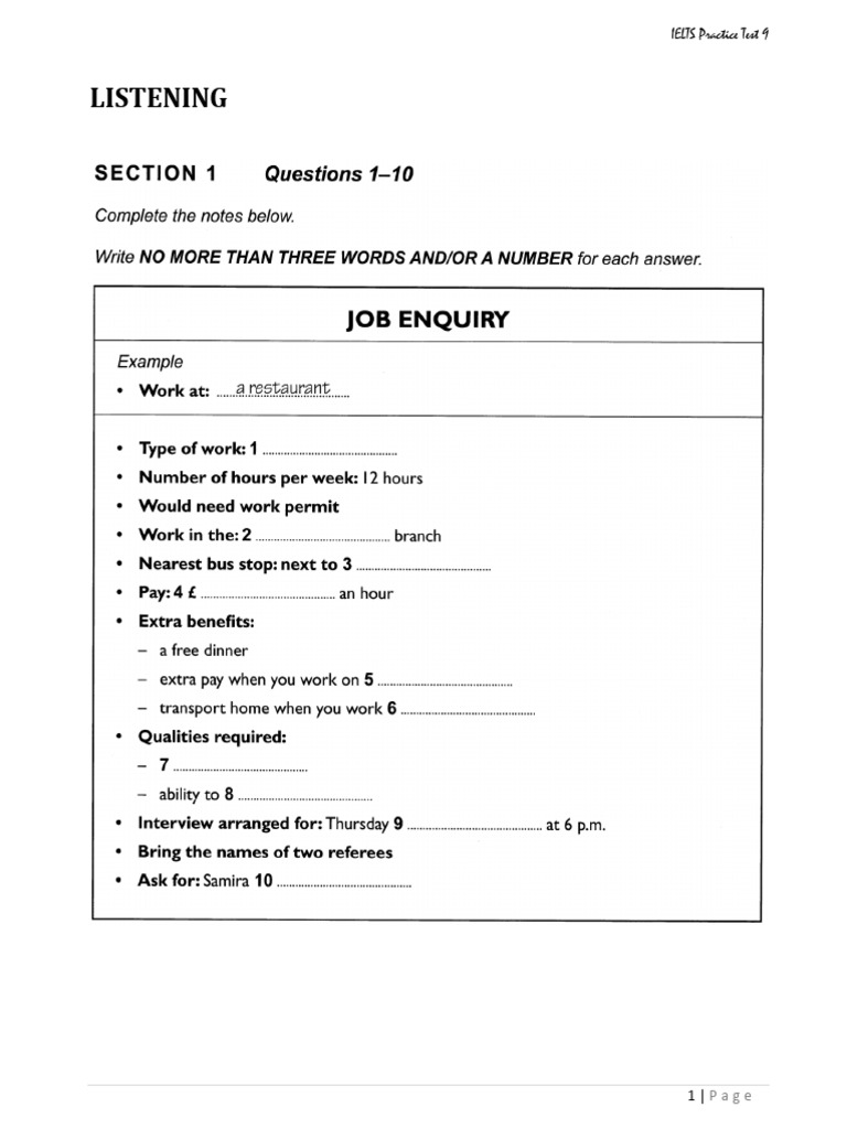 IELTS Practice Test 9 | PDF