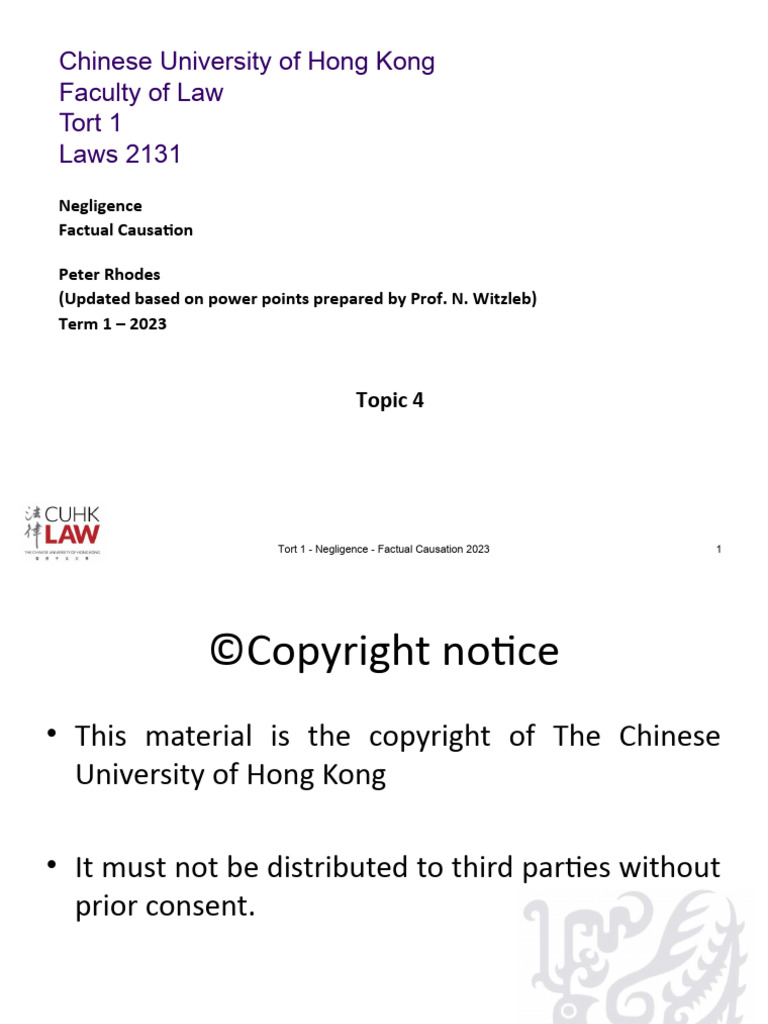 Topic 4 - Negligence - Factual Causation - 2023 | PDF | Negligence ...