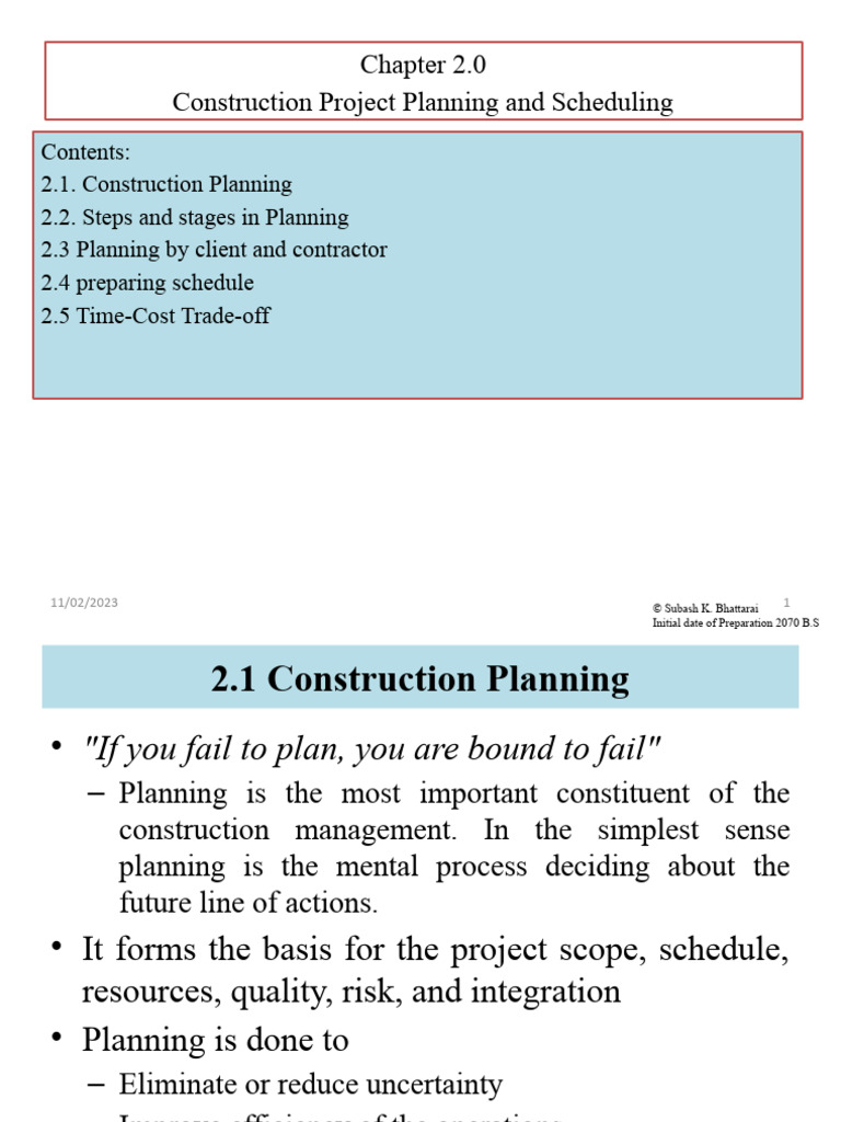 Chapter 2 - Construction Project Planning and Scheduling | PDF