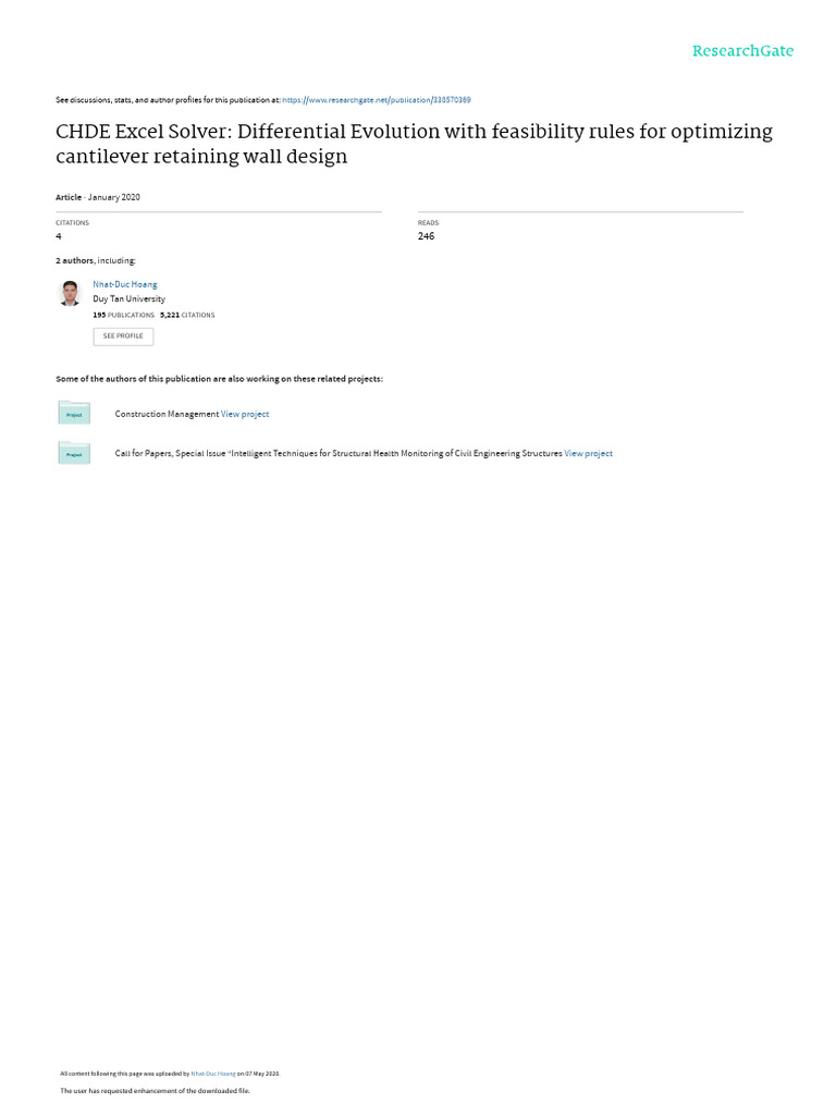 CHDE Excel Solver - Differential Evolution With | PDF | Mathematical Optimization | Metaheuristic