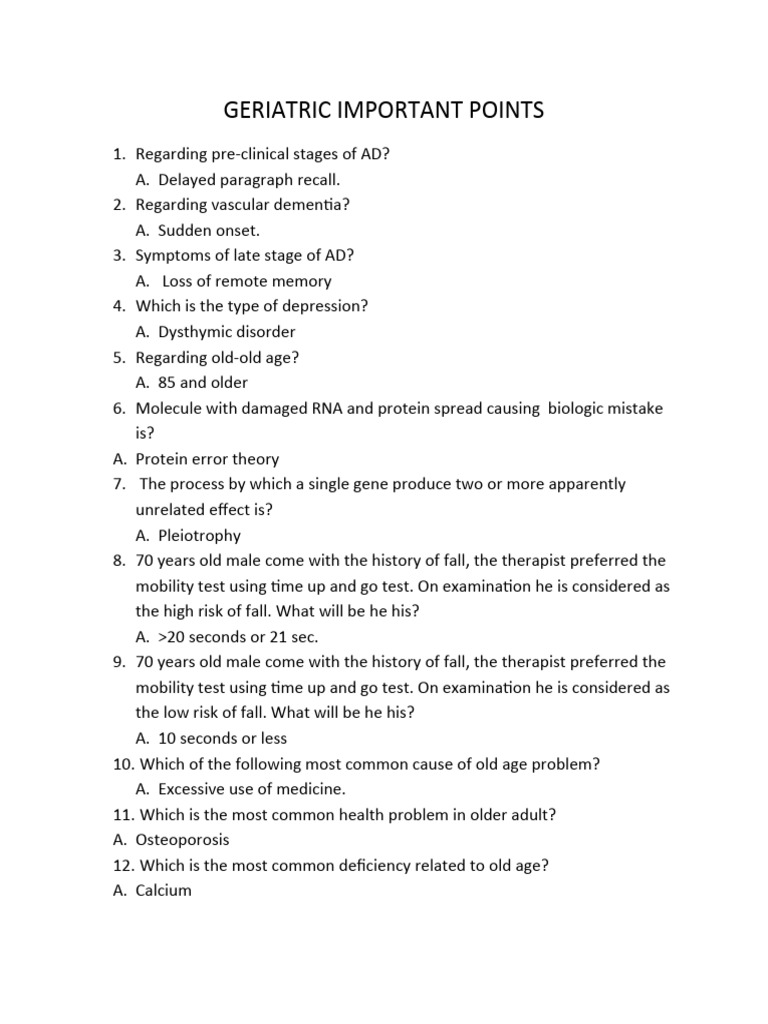 Geriatric Important Points PDF Mental Disorder Paranoia