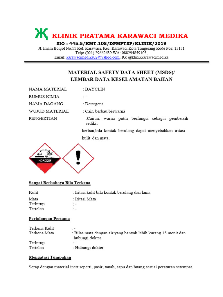 MSDS Bayclin untuk Pengguna Klinik | PDF | Kesehatan Holistik