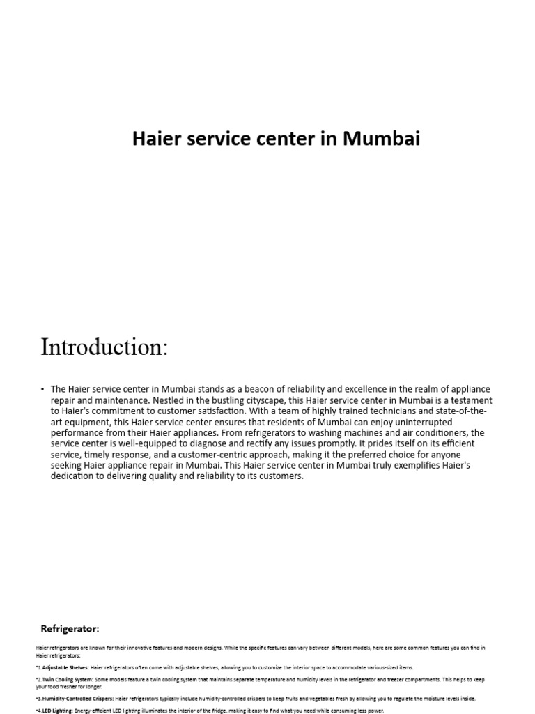 Haier Service Centre in Mumbai | PDF | Refrigerator | Washing Machine