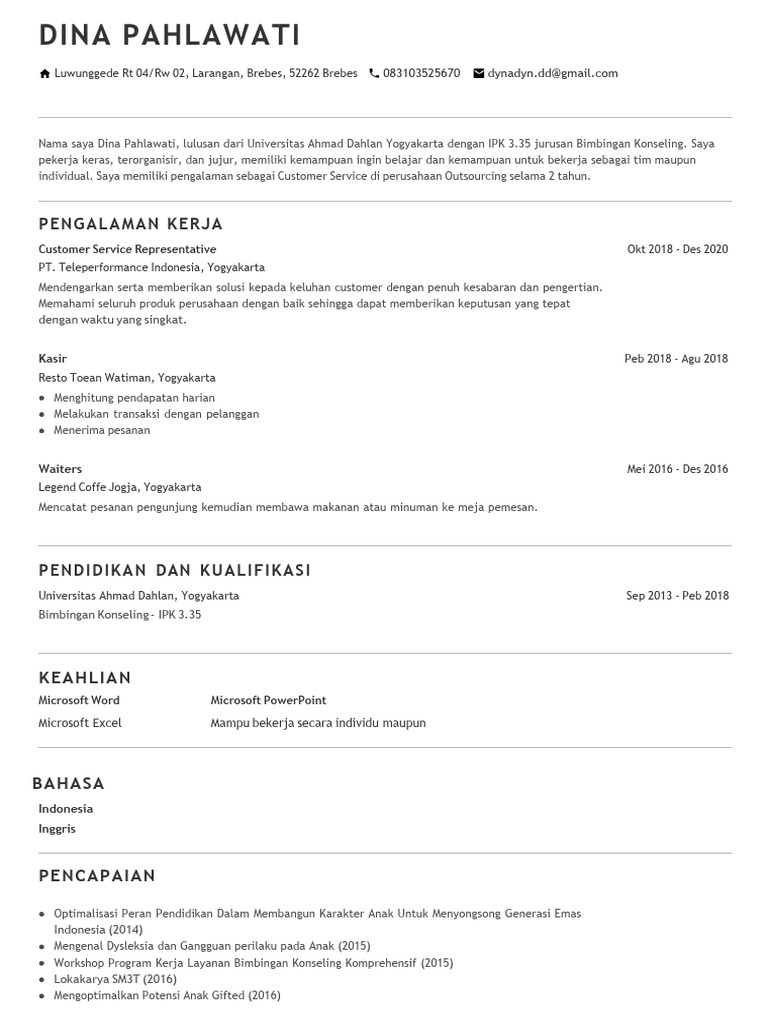 CV Dina Pahlawati | PDF