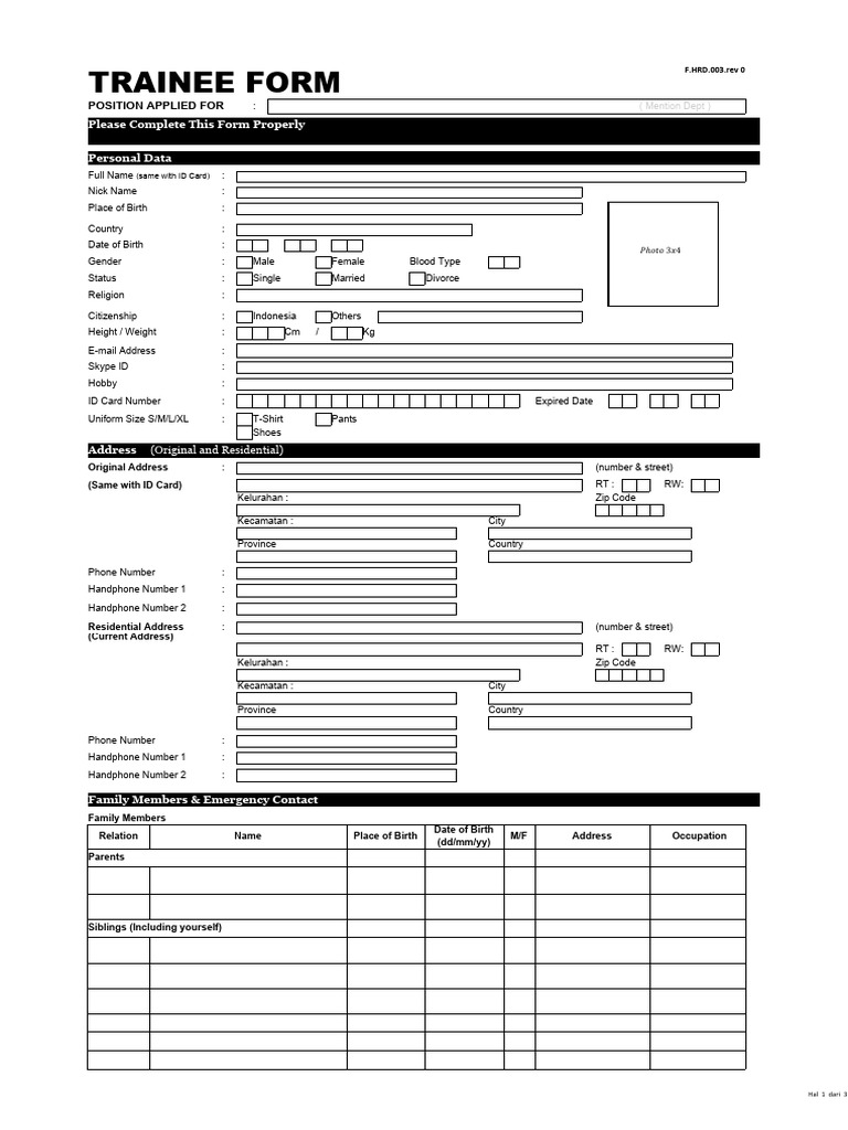 Trainee Form | PDF