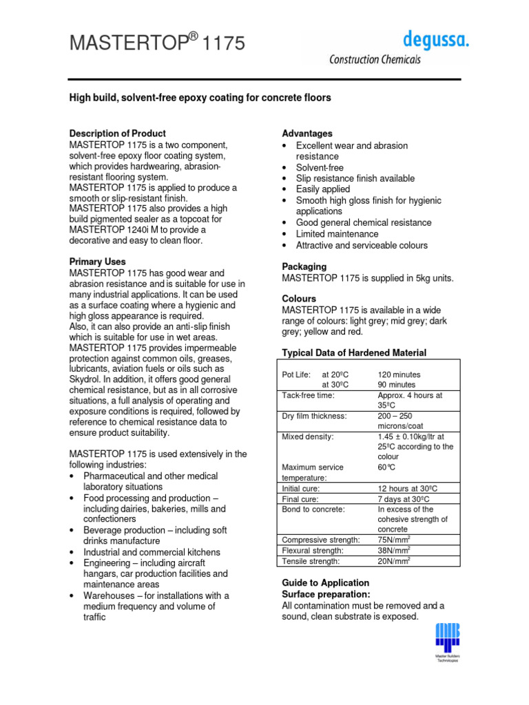 Mastertop 1175 12-04 | PDF | Concrete | Coating