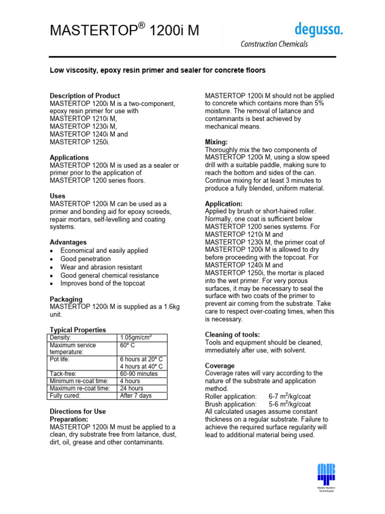 Mastertop 1200i M 12-04 | PDF | Technology & Engineering