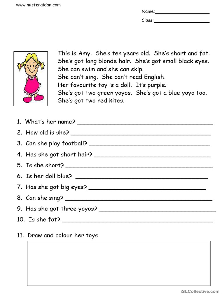 This Is Amy - Simple Reading Comprehension | PDF