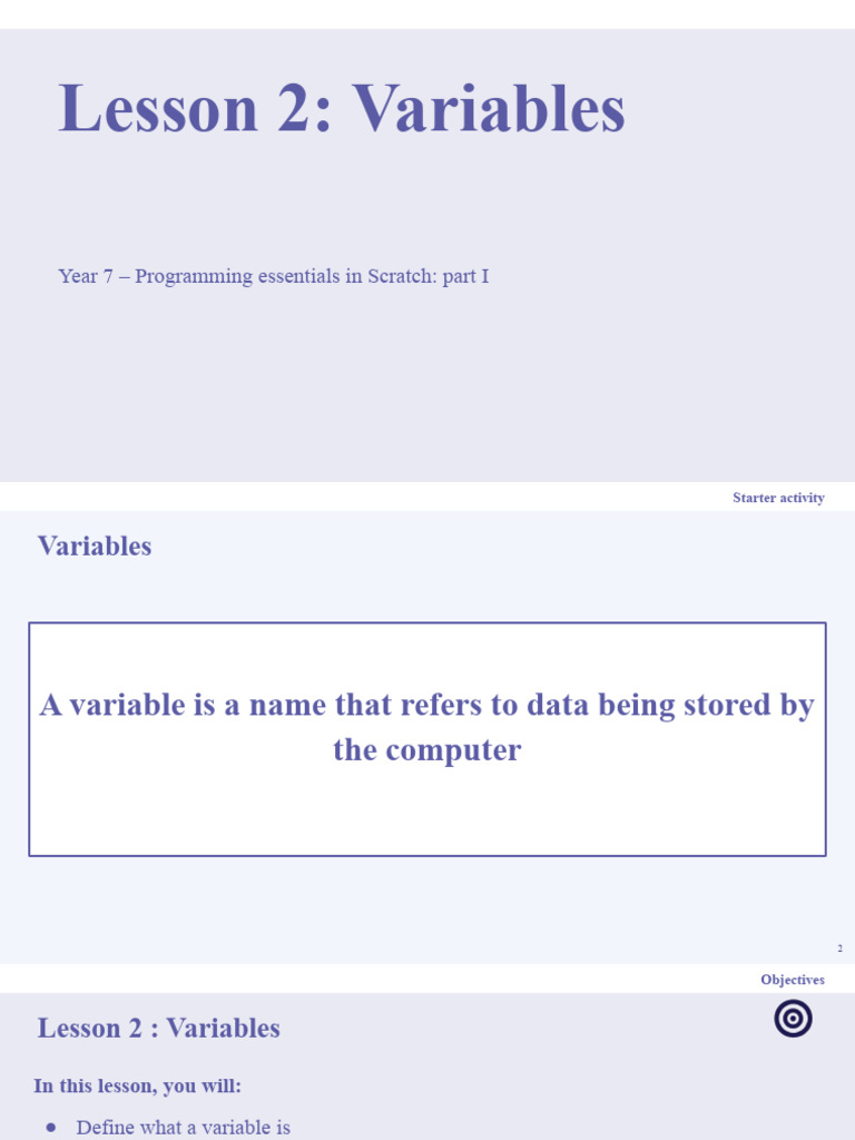 L2 Slides - Programming Essentials in Scratch - Part I - Y7 | PDF | Variable (Computer Science ...