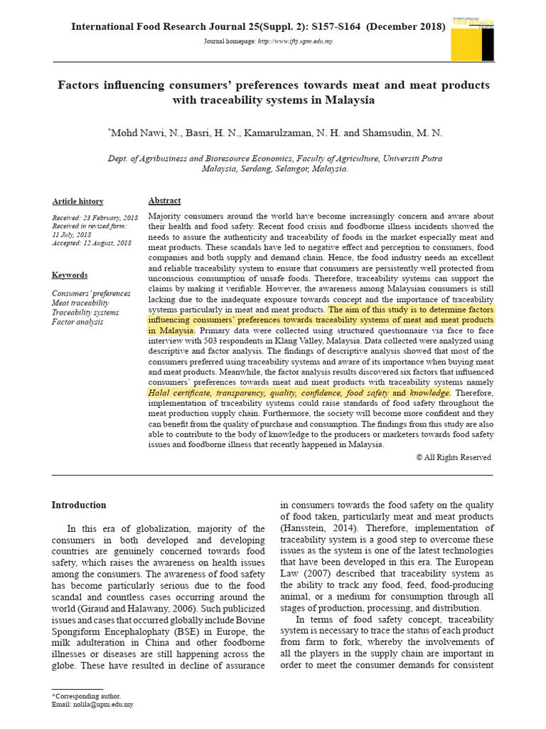 Factors Influencing Consumers' Preferences Towards Meat and Meat ...