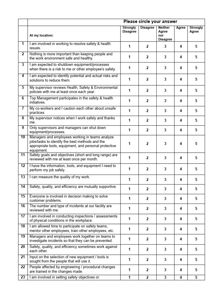 Employee Safety Survey | PDF