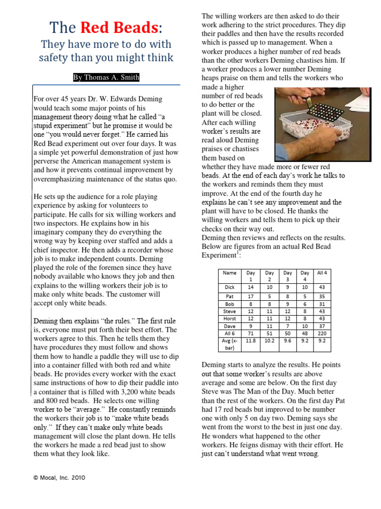 Safety and The Red Bead Experiment | PDF