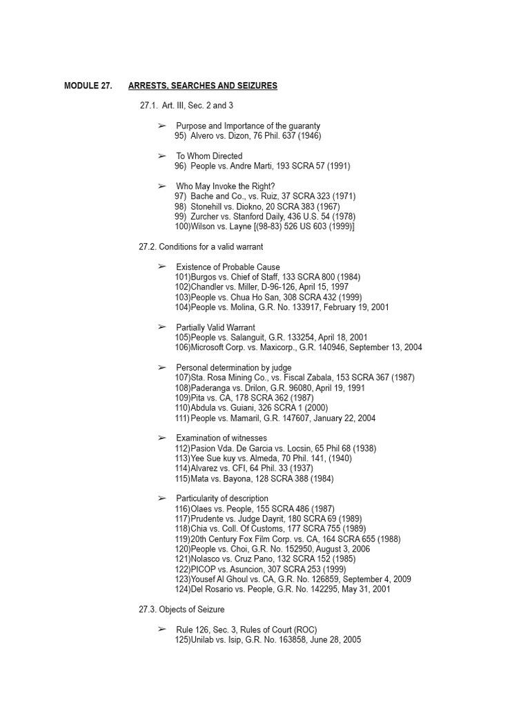 ConstiRev.module 27 Arrests Searches Seizures | PDF | Terry V. Ohio | Criminal Investigation