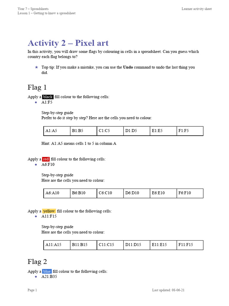Activity 2 - Pixel Art Flags | PDF | Board Games | Chess