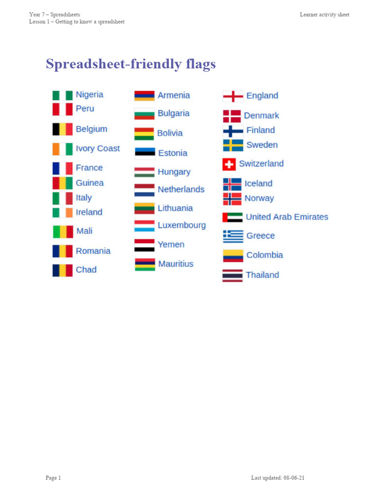 Activity 2 - Spreadsheet-Friendly Flags | PDF