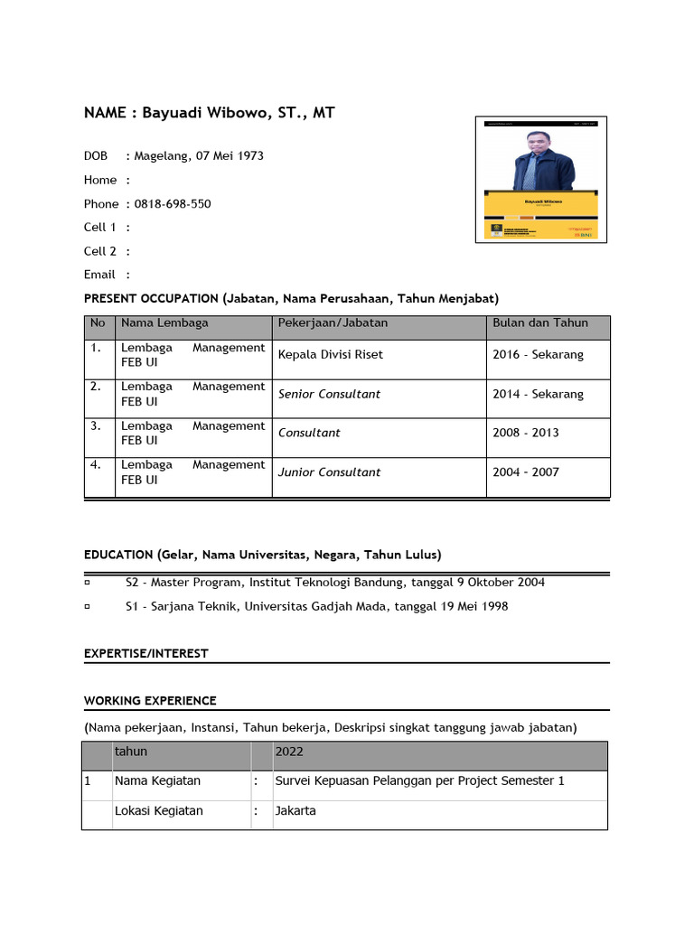 Format CV - LM Feb Ui - Bayuadi Wibowo | PDF