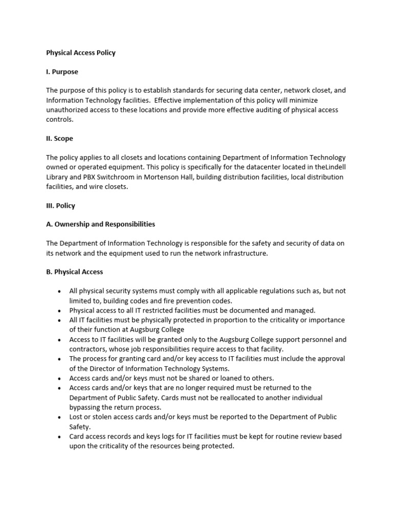 Physical Access Policy | PDF