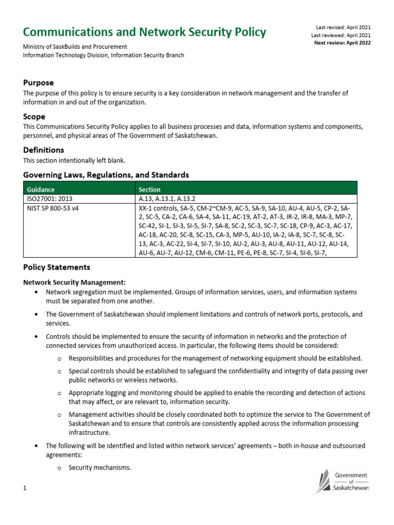 Communications-and-Network-Security-Policy SAK | PDF | Information Security | Computer Network