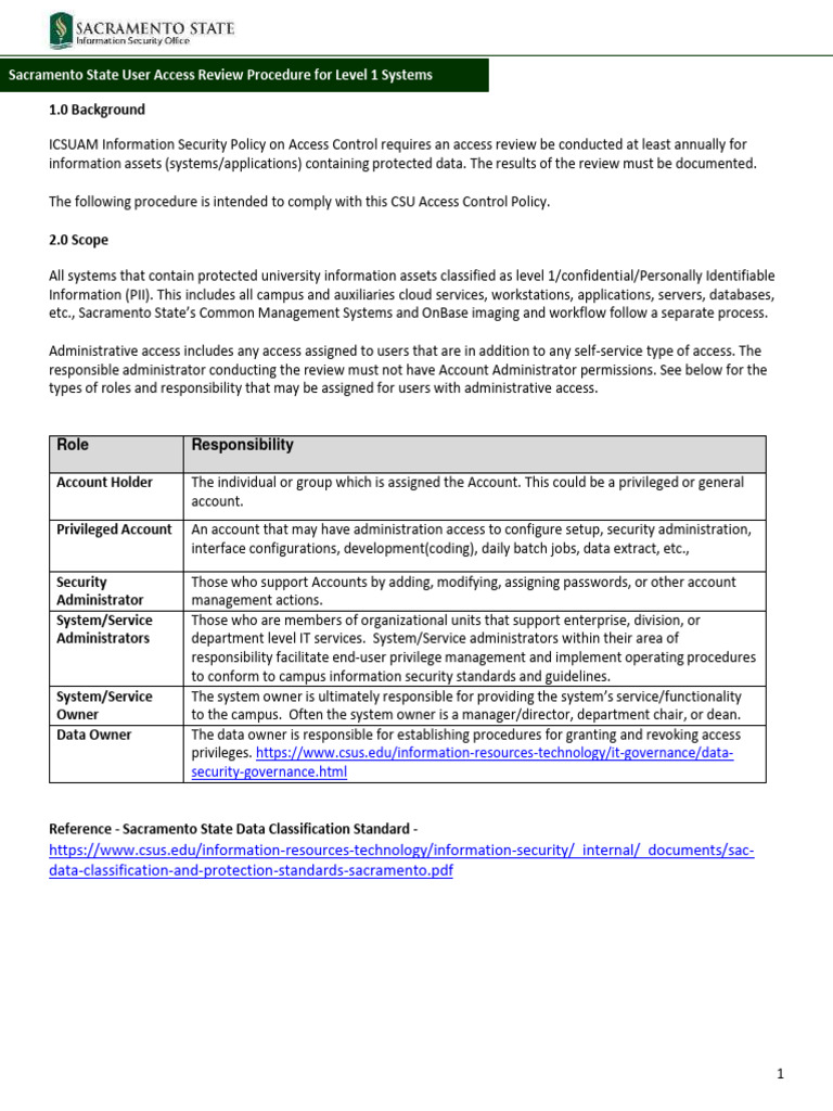 Sacramento State Level 1 Systems Access Review Template | PDF ...