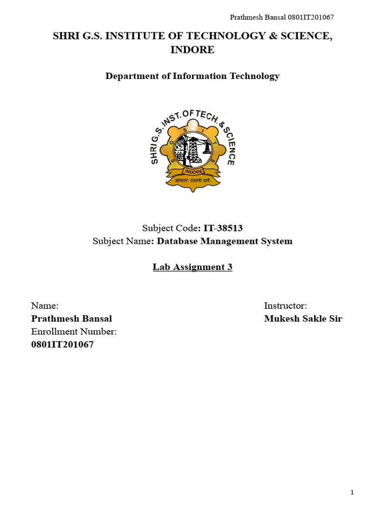 DBMS Lab 3 | PDF | Databases | Information Science DBMS Lab 3 | PDF | Databases | Information Science