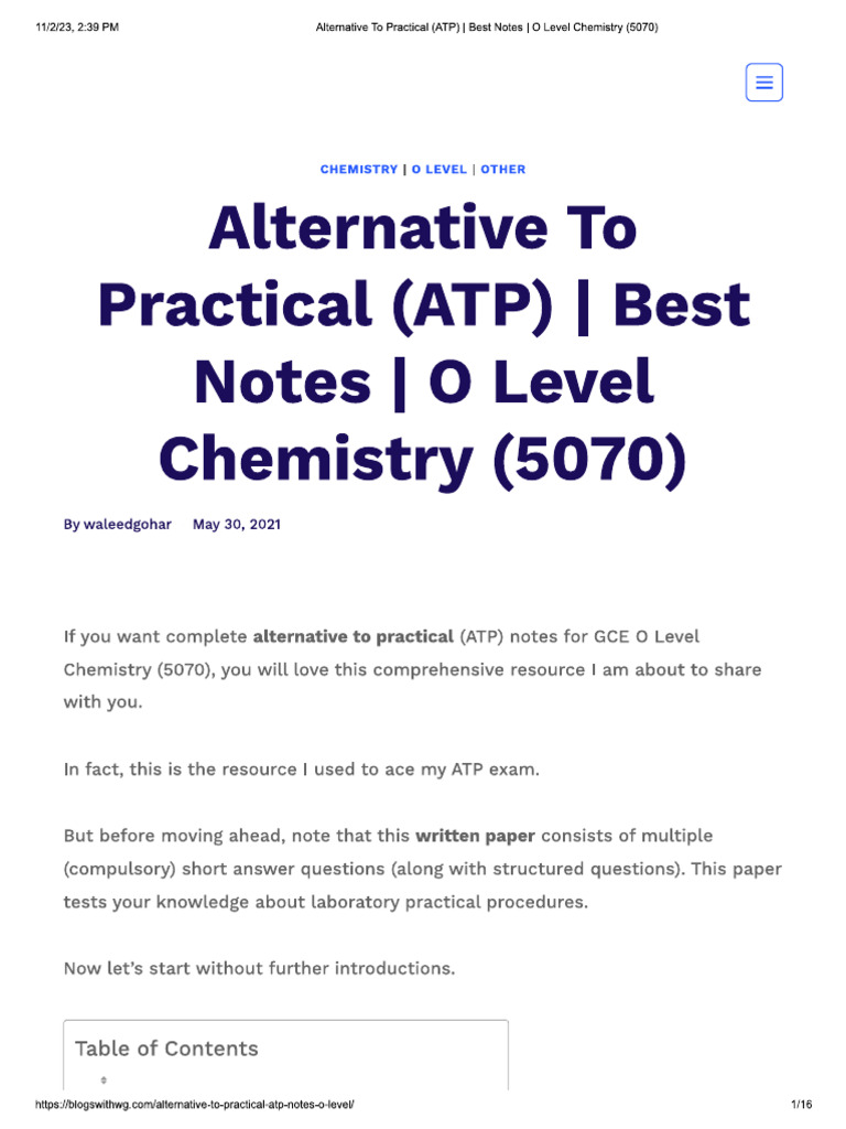 Chemistry Atp Pdf