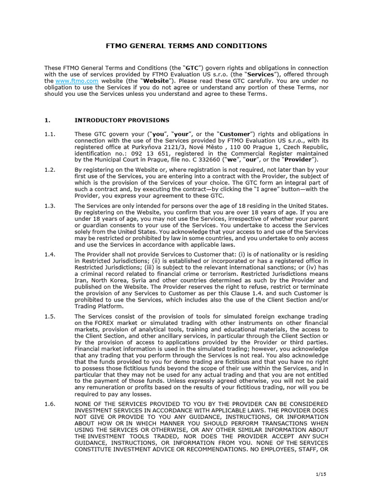 FTMO Evaluation US T&Cs 2022 11 18 | PDF | Payments | Fee