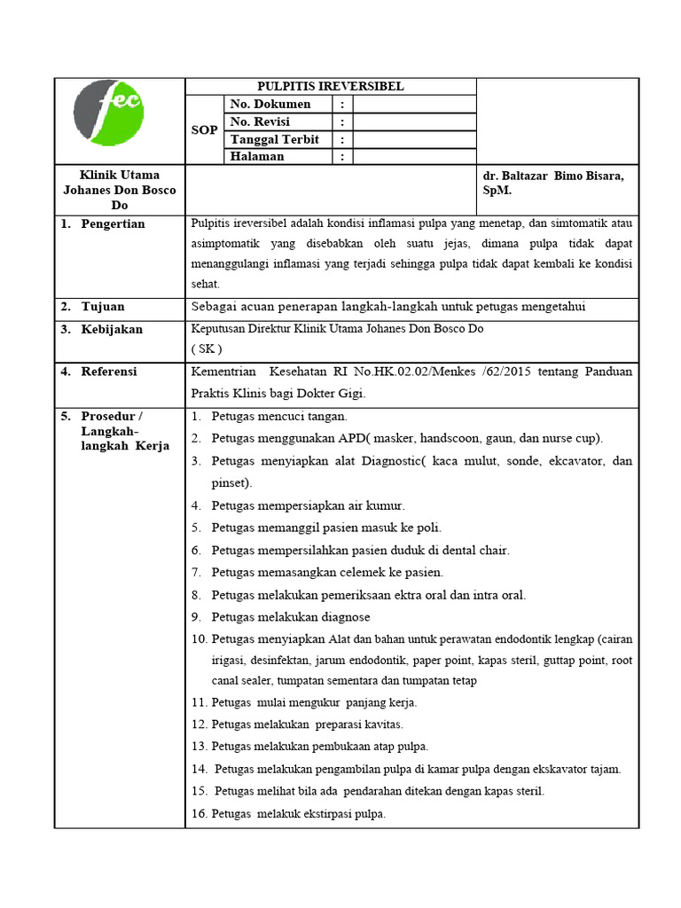 Sop Pulpitis Ireversibel | PDF
